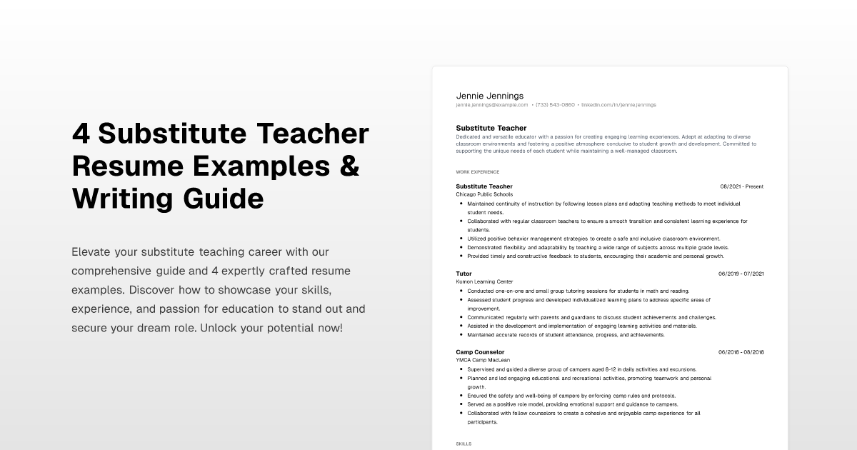 4 Substitute Teacher Resume Examples & Writing Guide