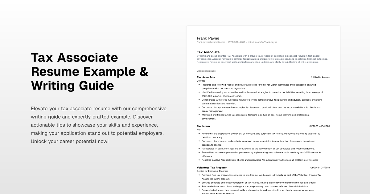 Tax Associate Resume Example & Writing Guide