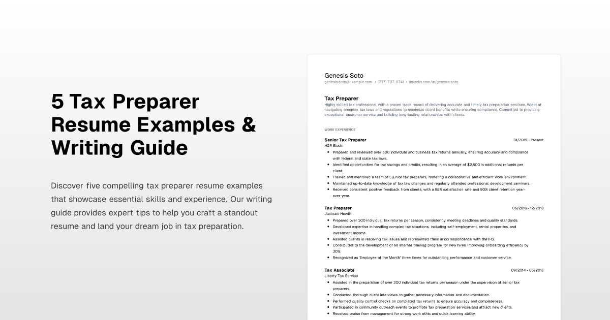 5 Tax Preparer Resume Examples & Writing Guide