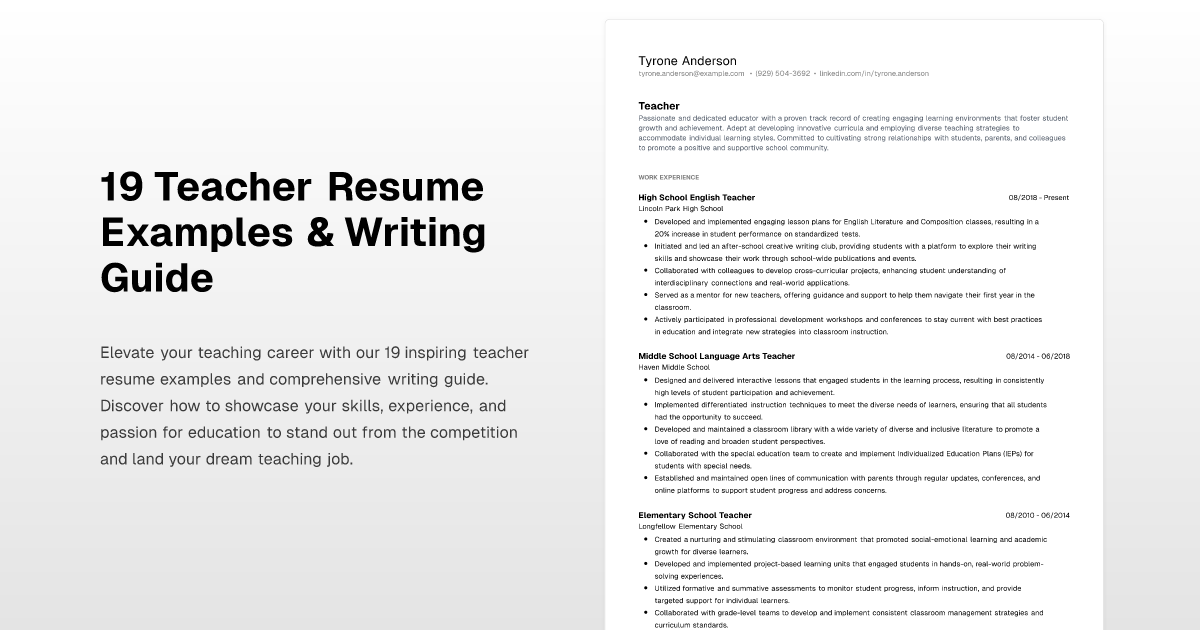 19 Teacher Resume Examples & Writing Guide