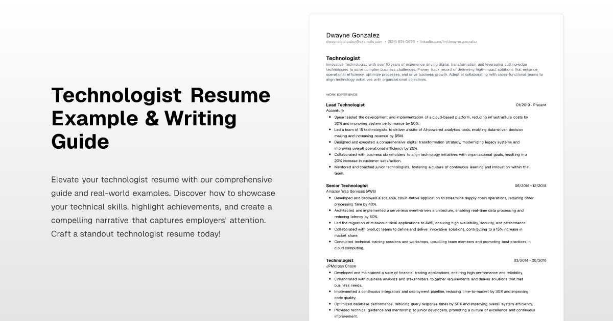 Technologist Resume Example & Writing Guide