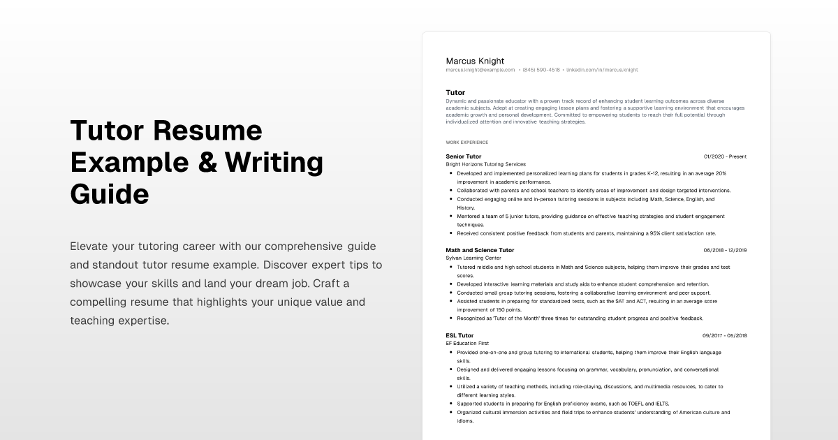 Tutor Resume Example & Writing Guide