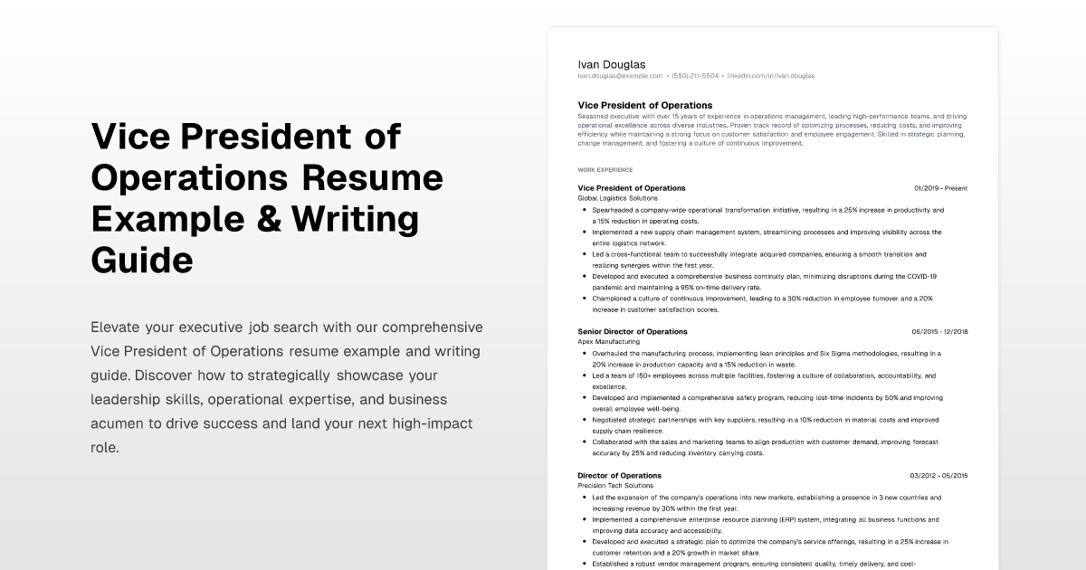 Vice President of Operations Resume Example & Writing Guide